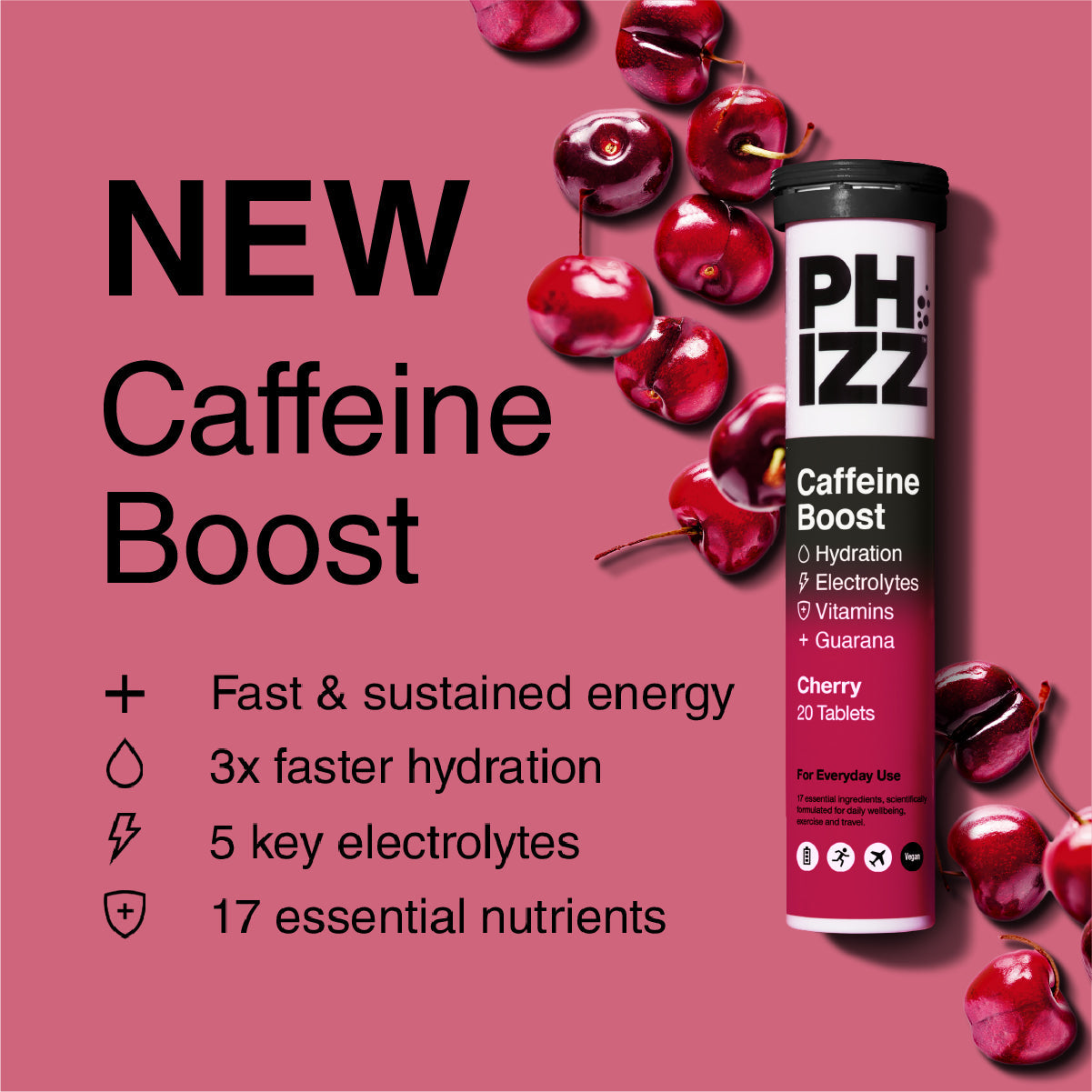 Phizz Cherry Caffeine + 3-in-1 Hydration, Electrolyte and Multivitamin ...